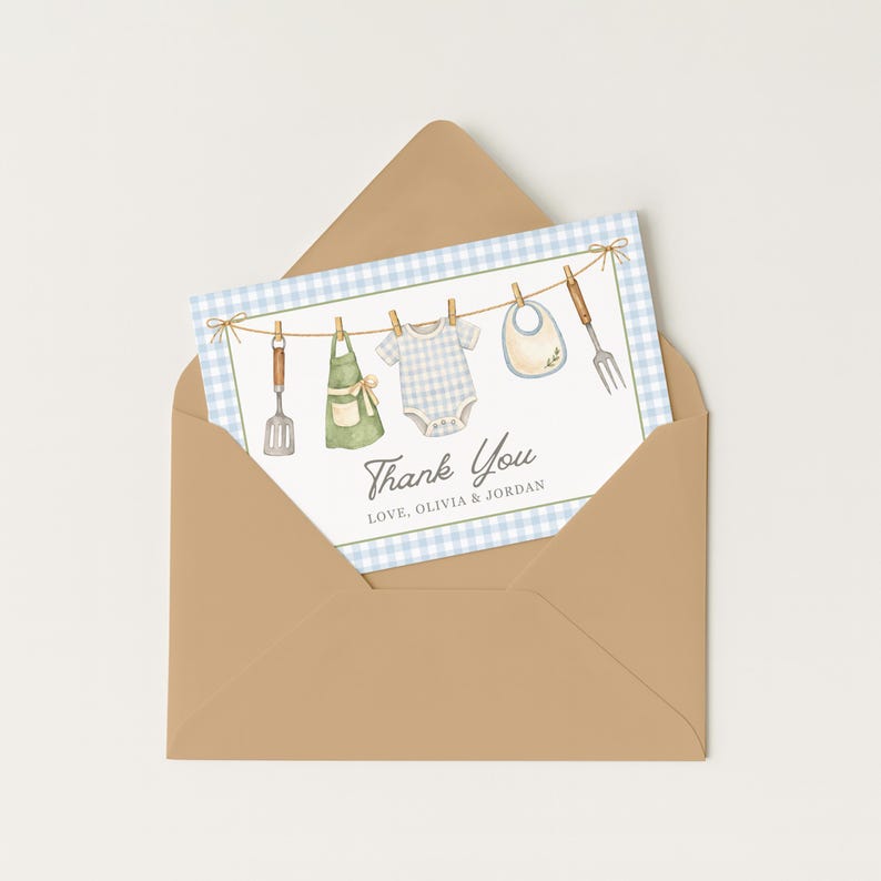Babyq Invite, Baby-q Shower Invitation, Blue Gingham Backyard Baby ...