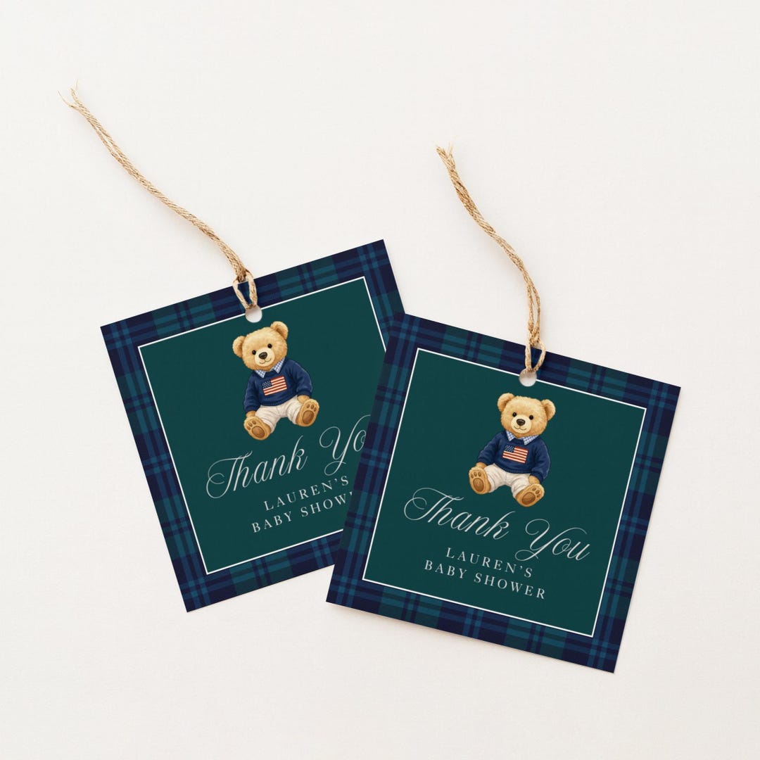 Polo Ralph Lauren Baby Shower Thank You Favor Tags: Classic Plaid Bear ...