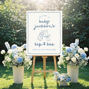 Sip and See Welcome Sign, Blue Newborn Baby Sip and See Welcome ...