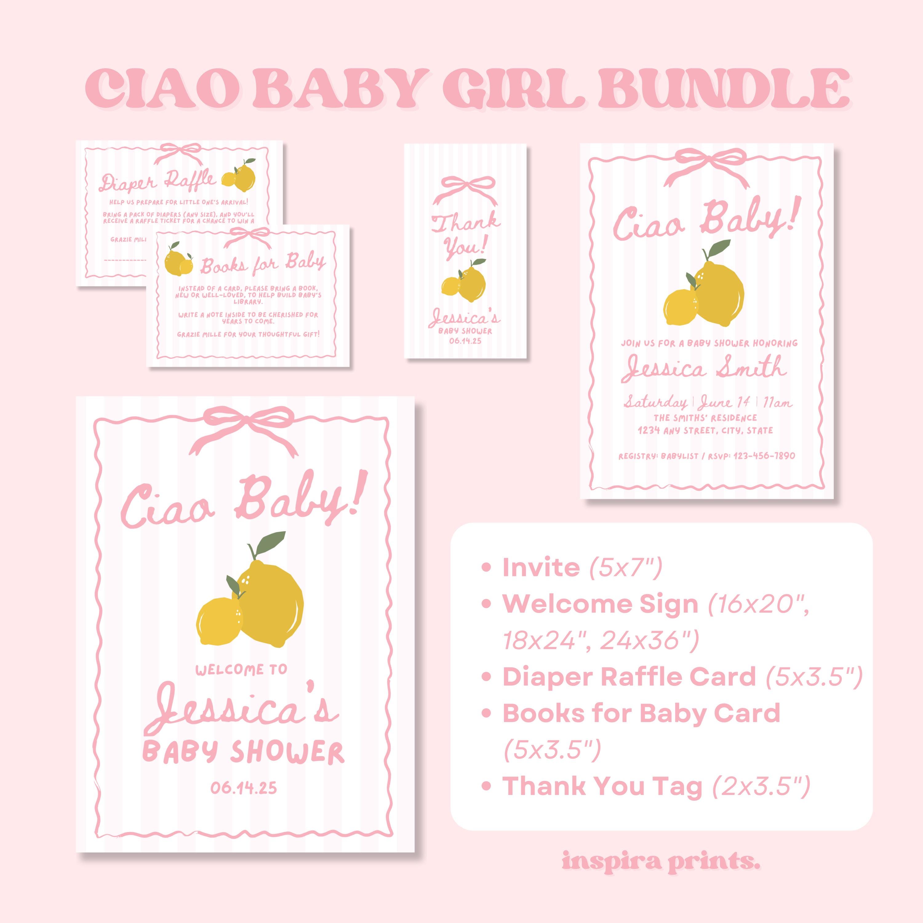Ciao Baby Shower Invite Bundle, Ciao Bambina, Pink Italian Baby Girl ...