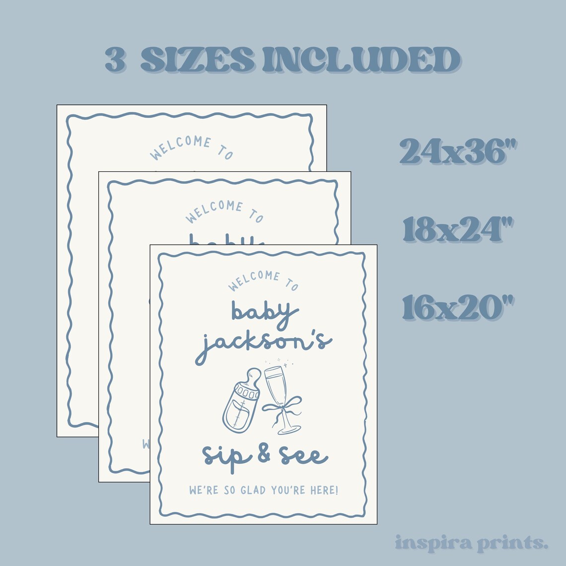 Sip and See Welcome Sign, Blue Newborn Baby Sip and See Welcome ...
