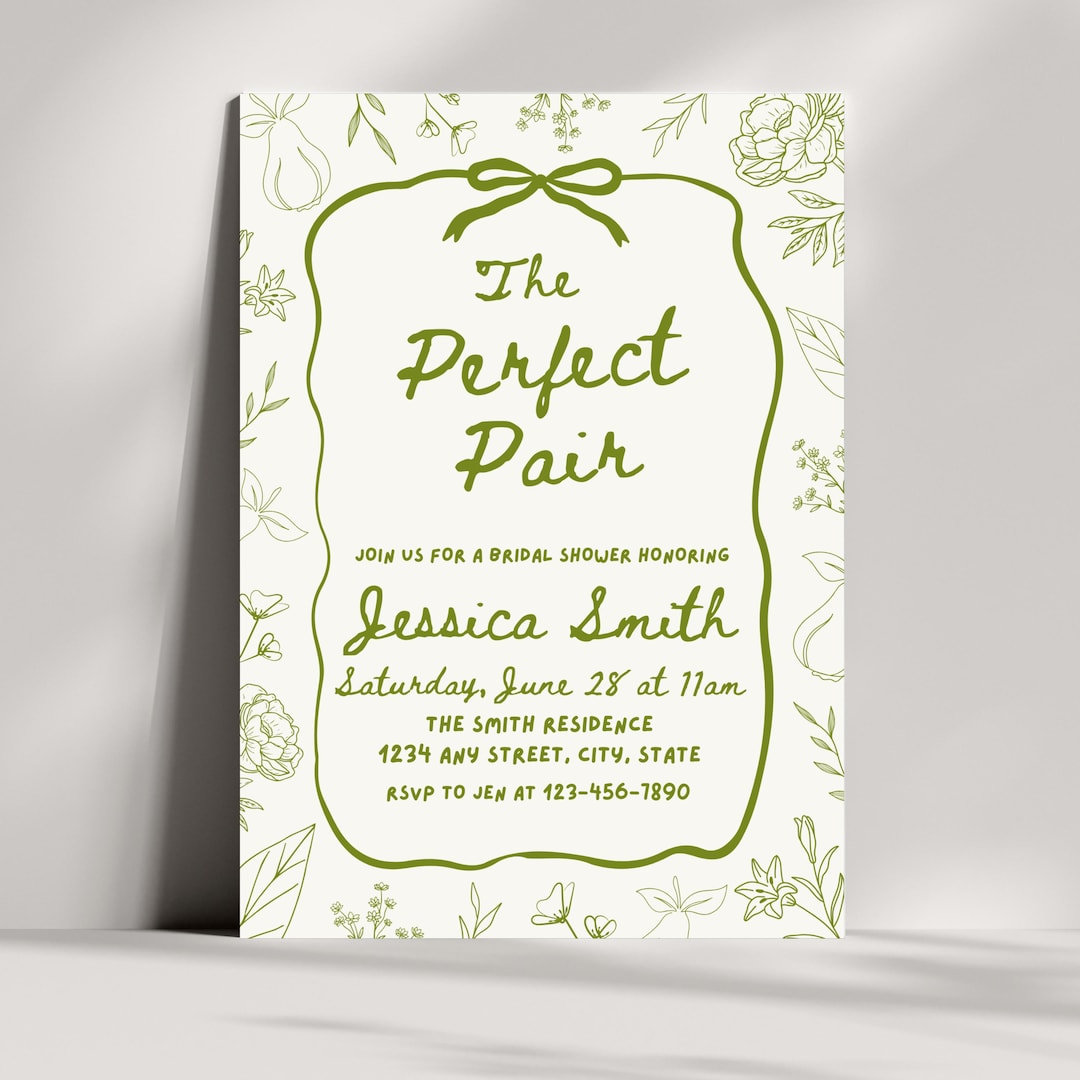 The Perfect Pair Bridal Shower Invite, A Perfect Pear Editable ...