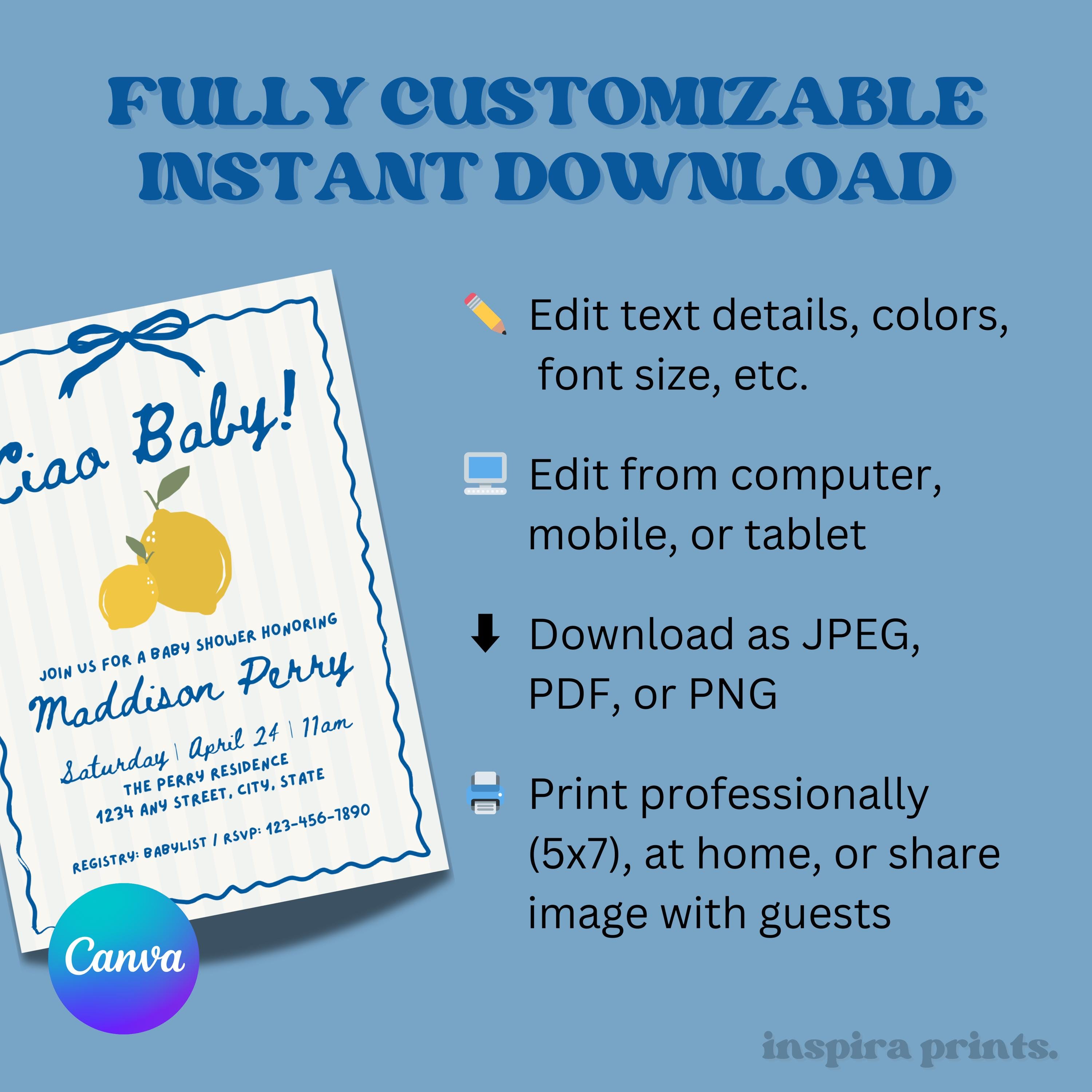 Ciao Baby Shower Invite, Ciao Bambino/bambina, Italian Baby Shower ...
