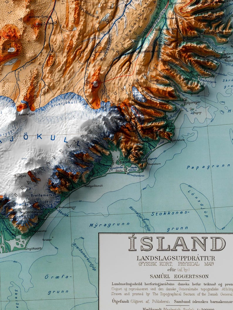Iceland Geologic Wall Map | 1928 Historical Reproduction - Etsy