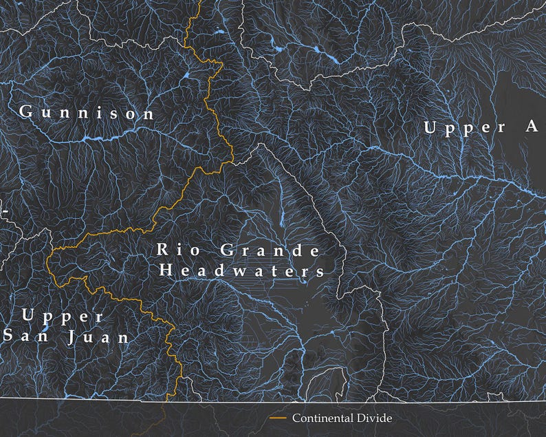 Colorado Map of Rivers, Lakes, and Watersheds - Etsy