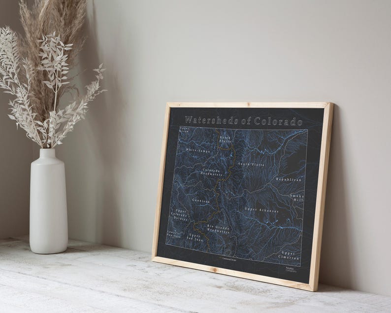 Colorado Map of Rivers, Lakes, and Watersheds - Etsy