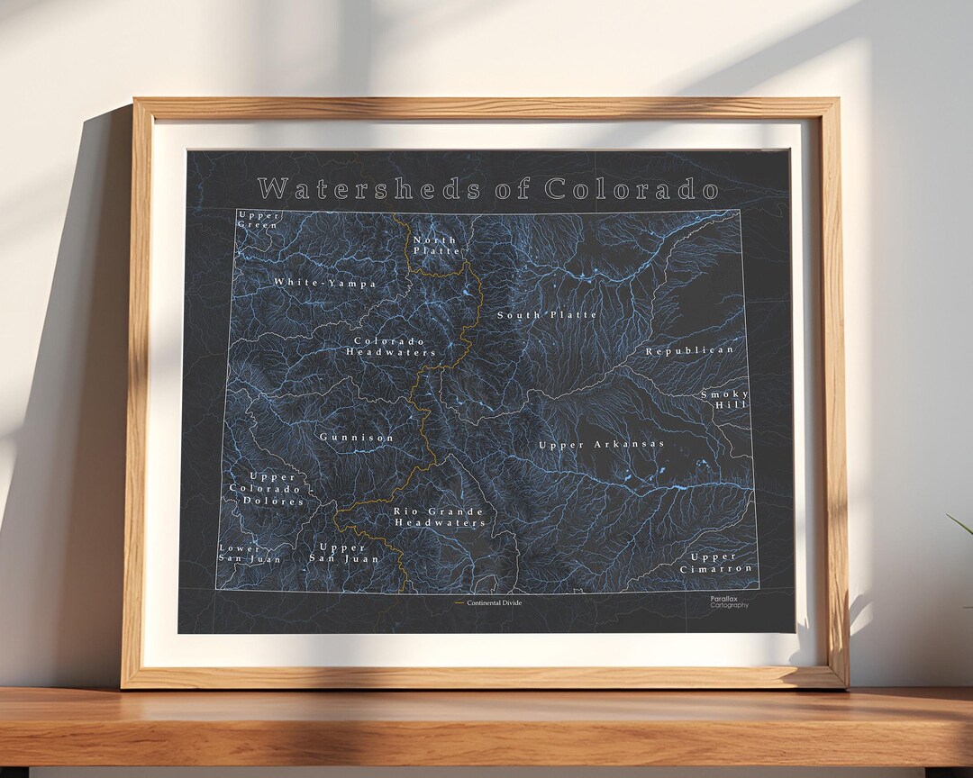 Colorado Map of Rivers, Lakes, and Watersheds - Etsy