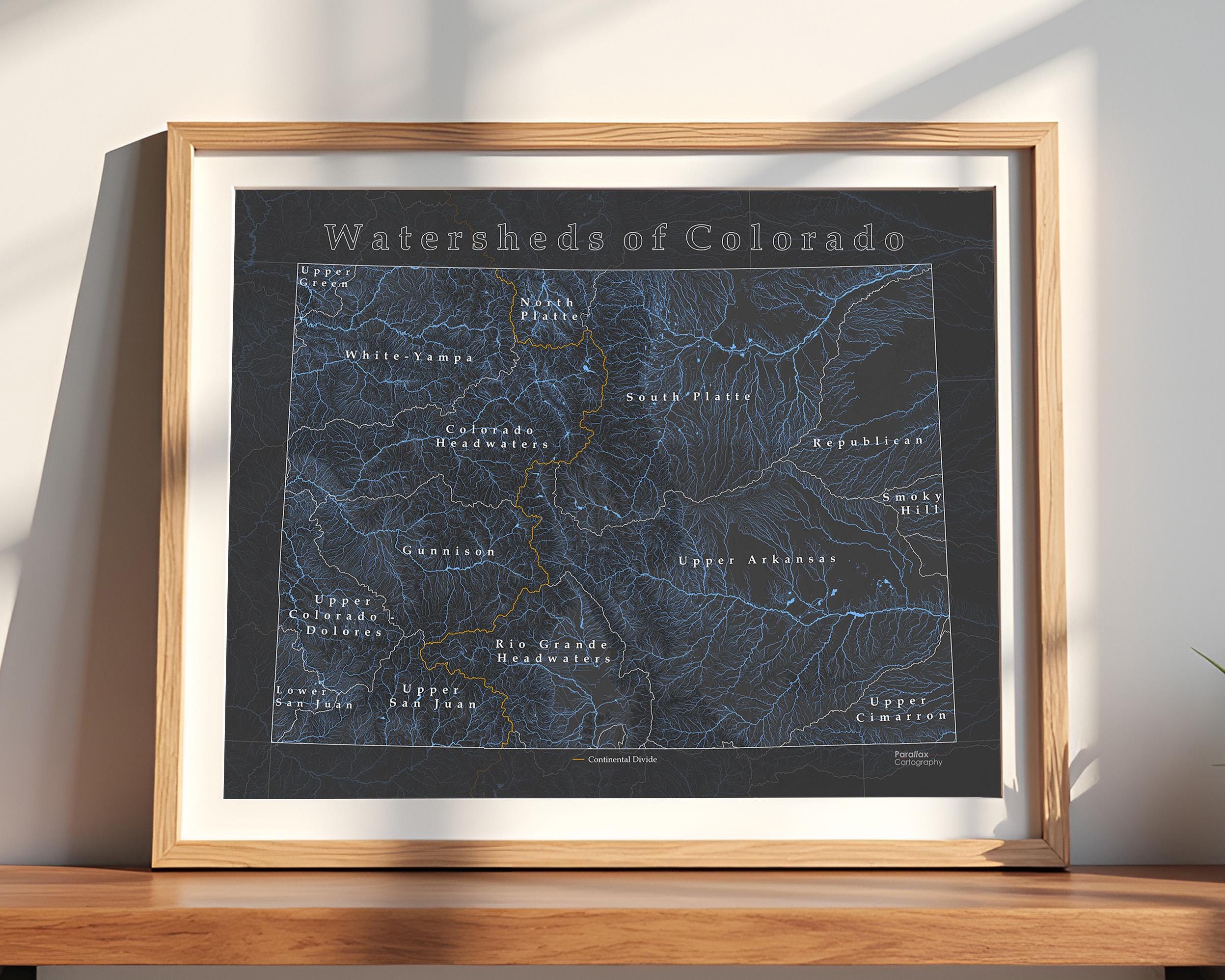 Colorado Map of Rivers, Lakes, and Watersheds - Etsy