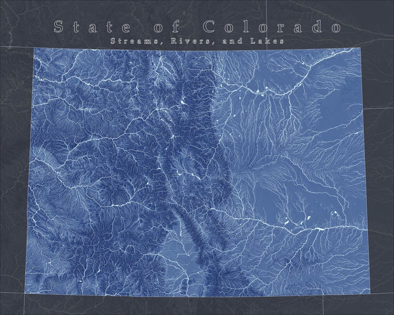 Colorado Hydrological Wall Map (streams, Rivers, and Lakes) - Etsy