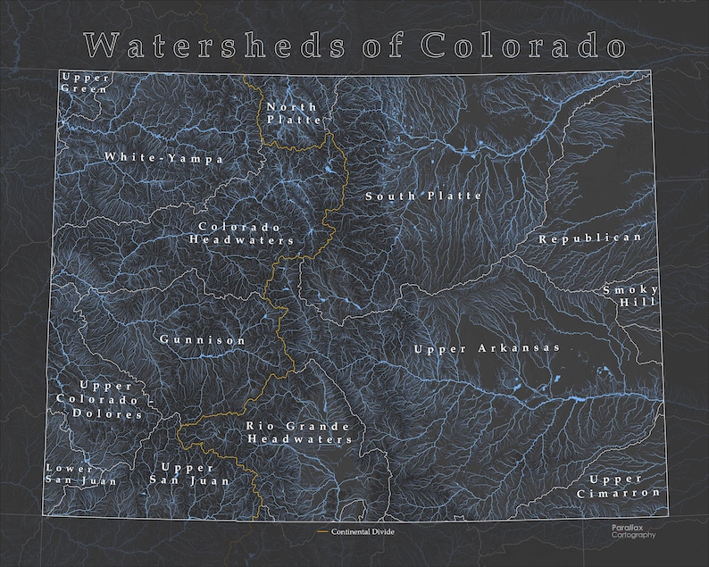 Colorado Map of Rivers, Lakes, and Watersheds - Etsy