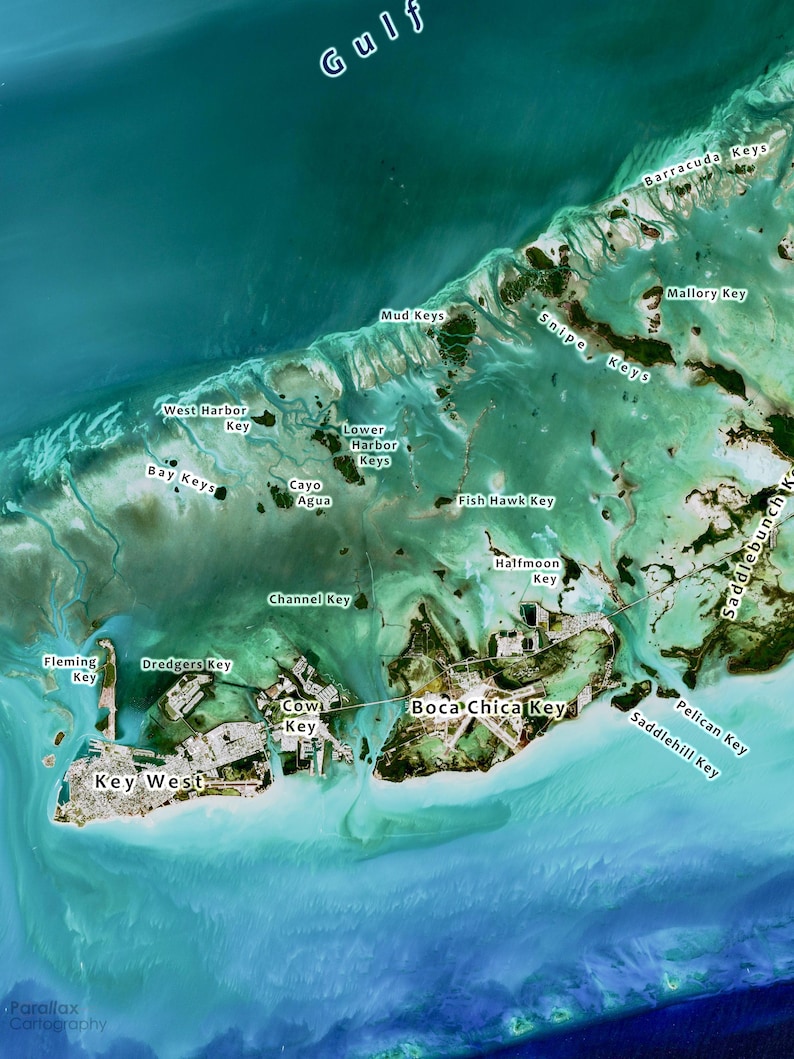 Lower Florida Keys Wall Map Art | Satellite Imagery - Etsy Canada