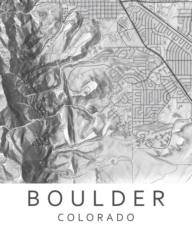 Boulder Colorado Wall Map Print | Minimalist | Terrain - Etsy