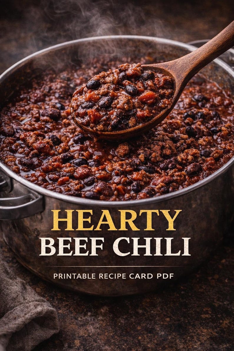 Classic Beef Chili Recipe Card – Hearty Comfort Food PDF - Etsy