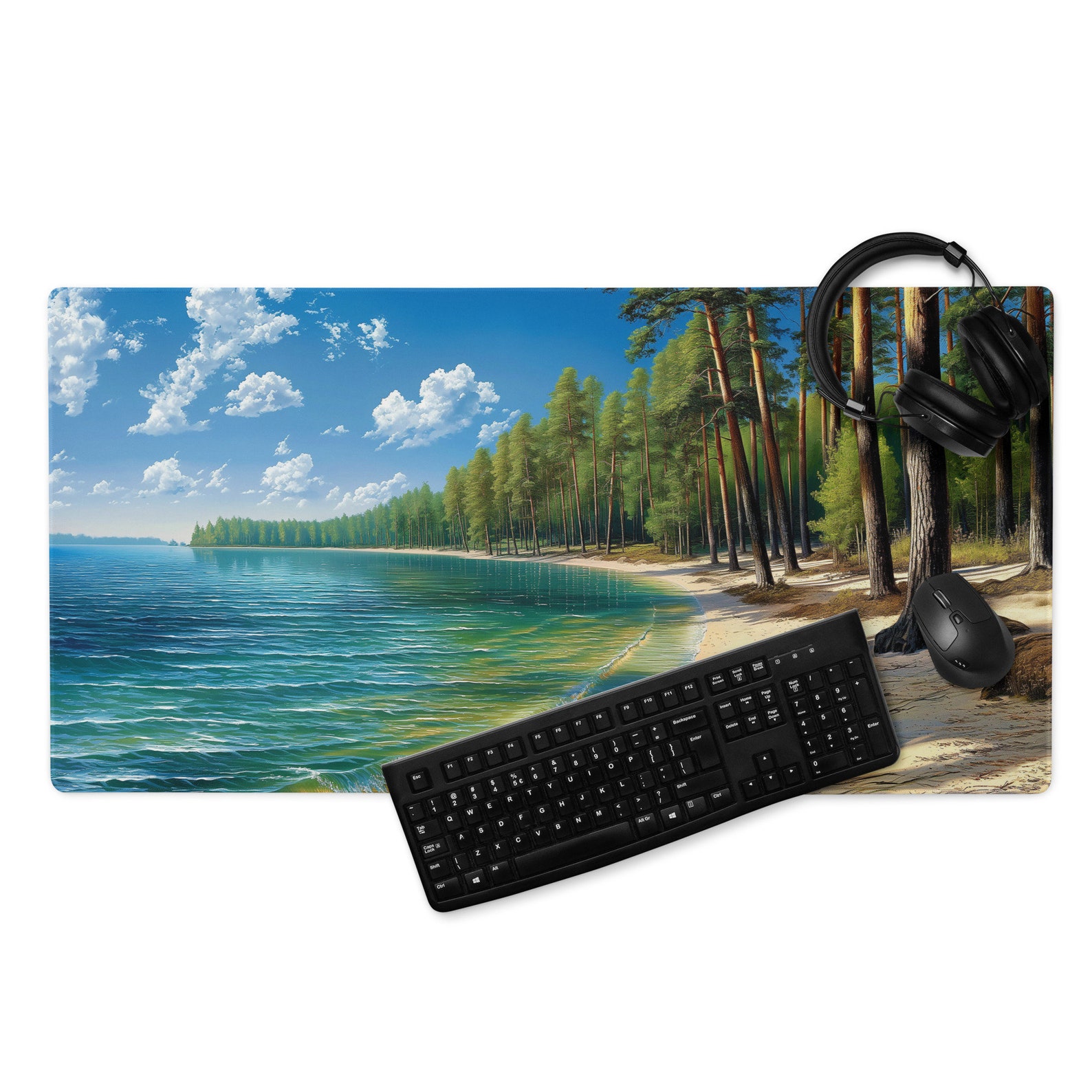 Lake Shore Gaming Mouse Pad, Pine Forest Mousepad, Sandy Beach Extended ...