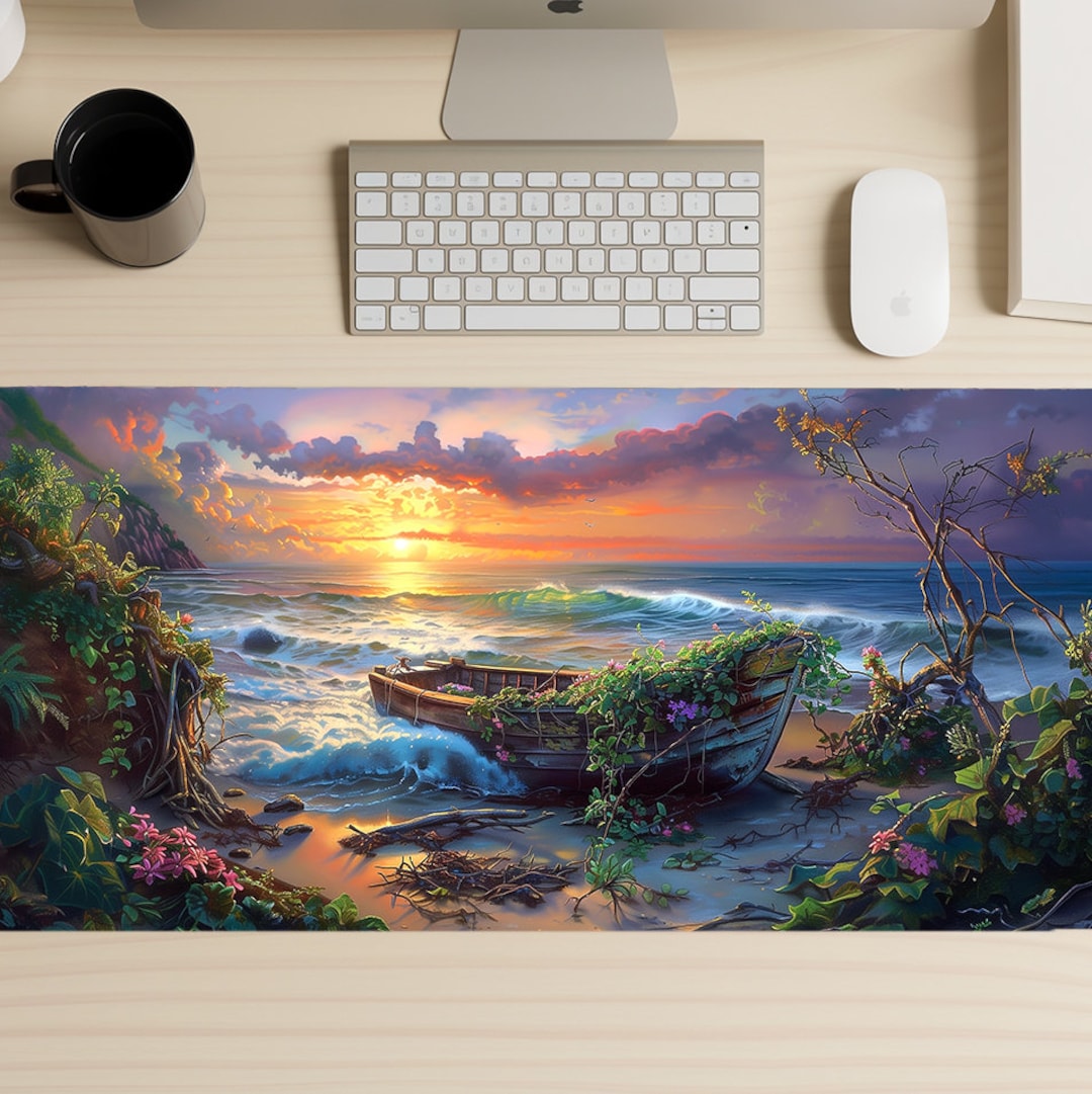 Ocean Sunset Gaming Mouse Pad, Sea Waves XL Mousepad, Nautical Extended ...