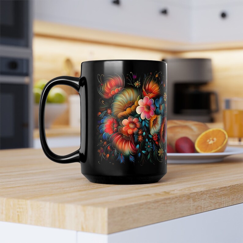 Fedoskino Style Floral Coffee Mug, Russian Folk Art Tea Cup - Etsy