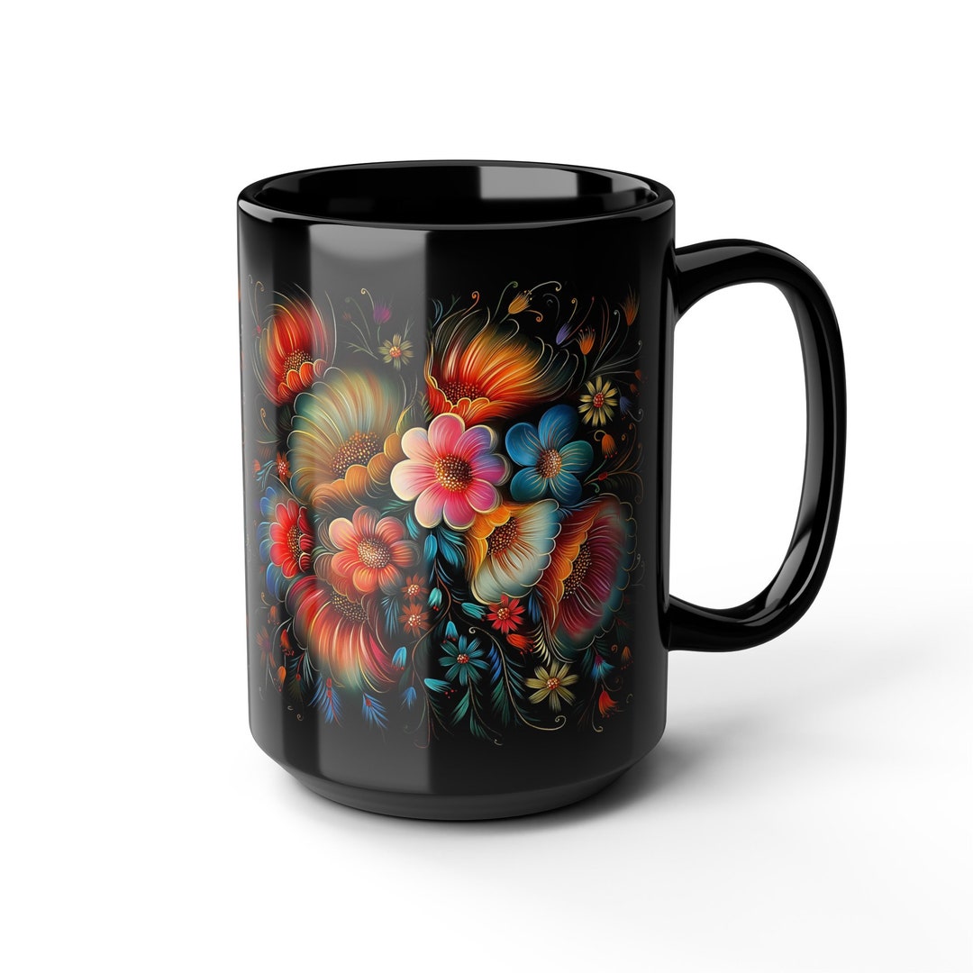 Fedoskino Style Floral Coffee Mug, Russian Folk Art Tea Cup - Etsy