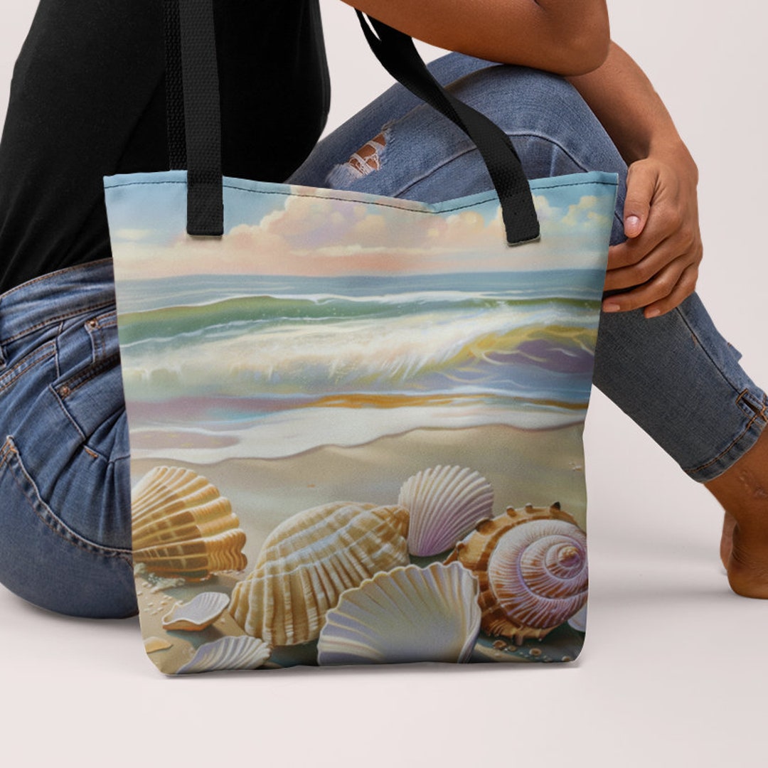 Seashells Tote Bag, Reusable Shopping Bag, Sea Shells Shoulder Bag ...
