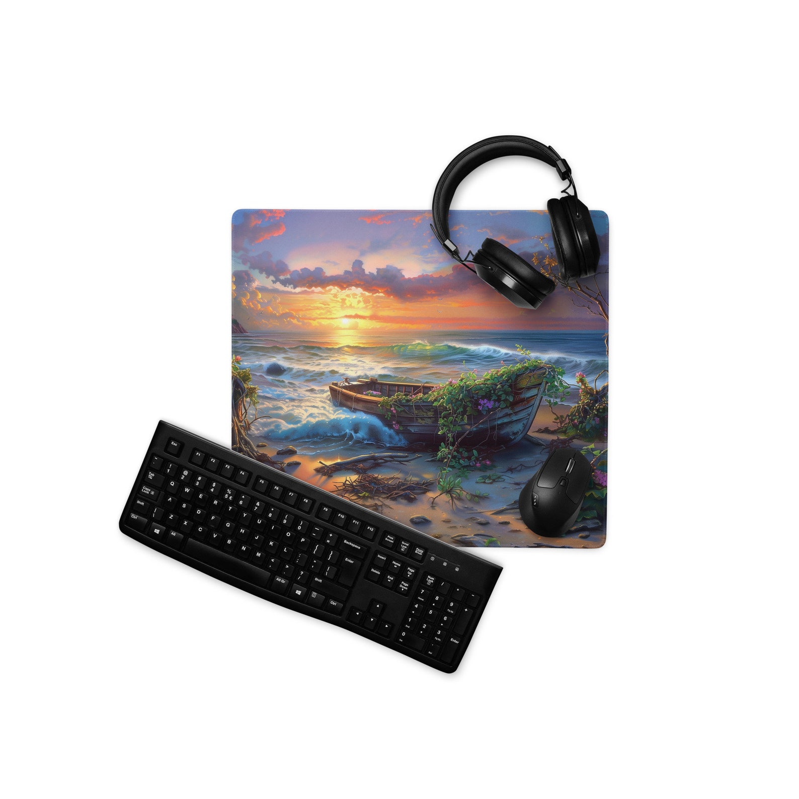 Ocean Sunset Gaming Mouse Pad, Sea Waves XL Mousepad, Nautical Extended ...