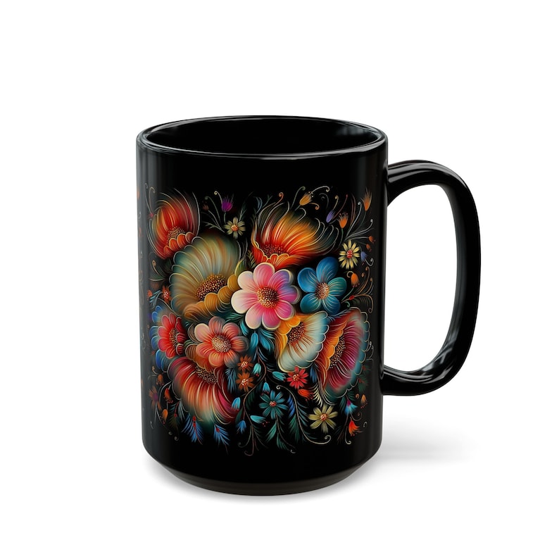 Fedoskino Style Floral Coffee Mug, Russian Folk Art Tea Cup - Etsy