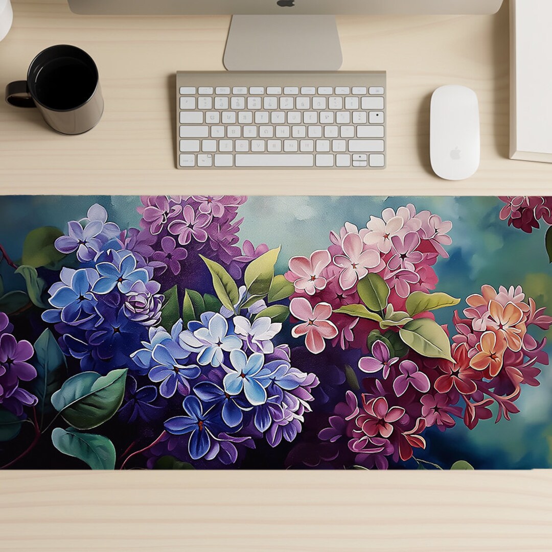 Lilacs Gaming Mouse Pad, Floral Mousepad, Chic Extended Deskmat, Lilac ...