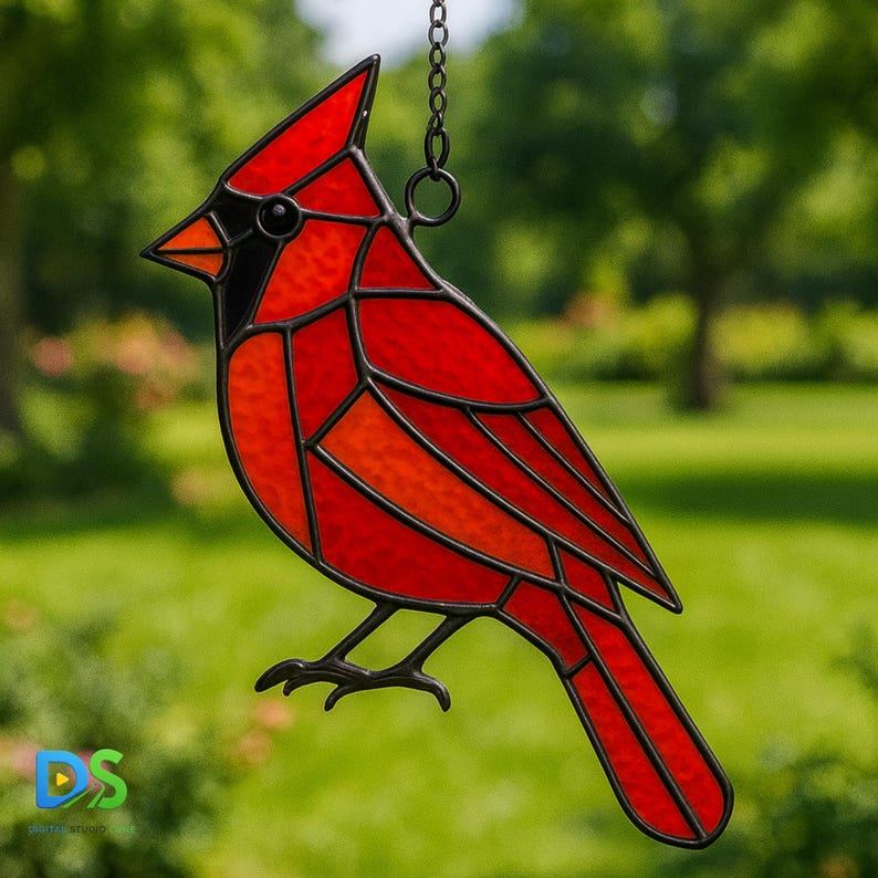 Red Cardinal Stained Glass Pattern, Cardinal Suncatcher, Modern Stained ...