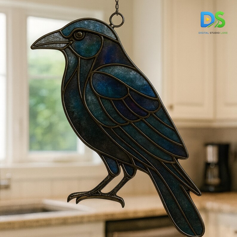 Black Raven Stained Glass Pattern, Raven Suncatcher, Modern Stained ...