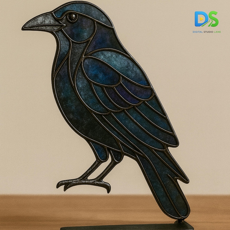 Black Raven Stained Glass Pattern, Raven Suncatcher, Modern Stained ...