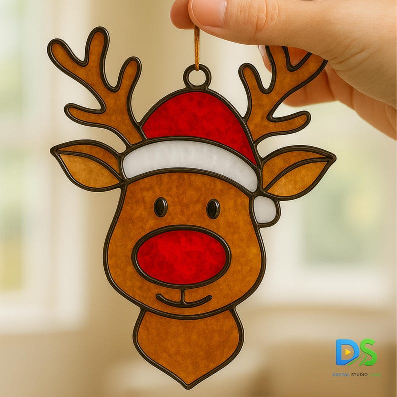 Christmas Reindeer Stained Glass Pattern, Reindeer Suncatcher ...