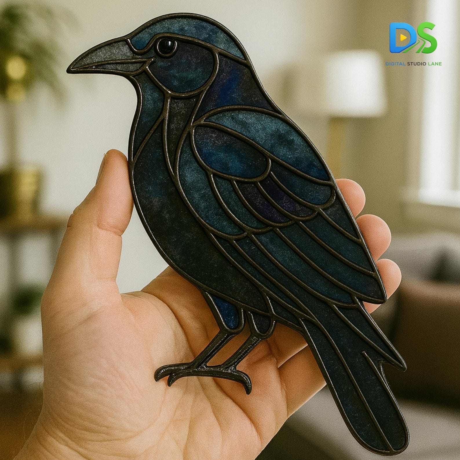 Black Raven Stained Glass Pattern, Raven Suncatcher, Modern Stained ...