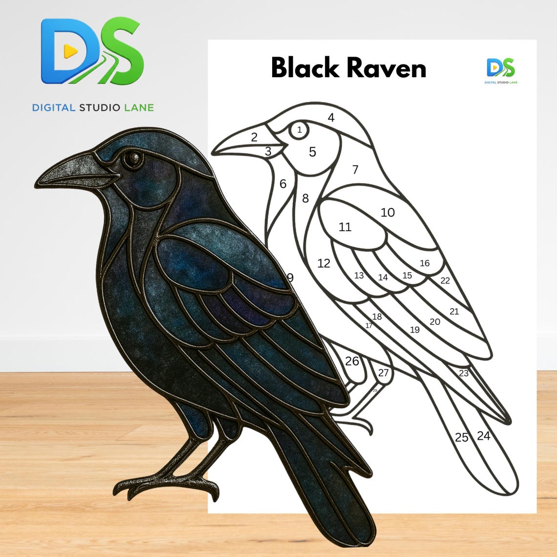Black Raven Stained Glass Pattern, Raven Suncatcher, Modern Stained ...