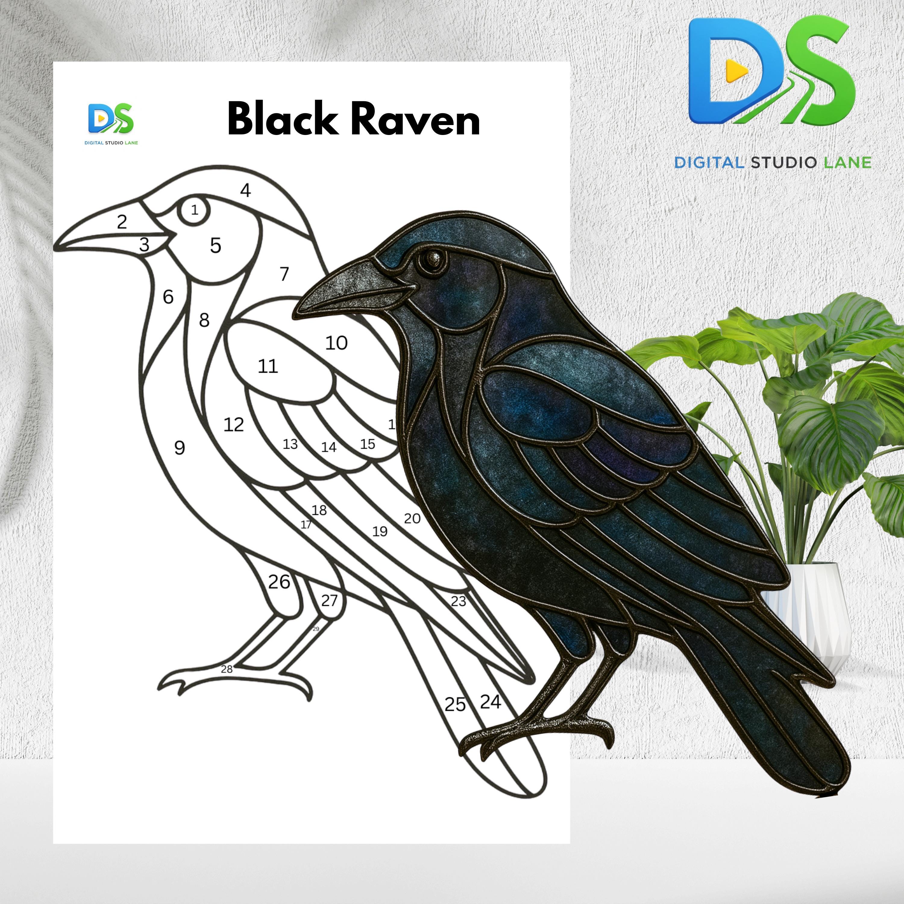 Black Raven Stained Glass Pattern, Raven Suncatcher, Modern Stained ...
