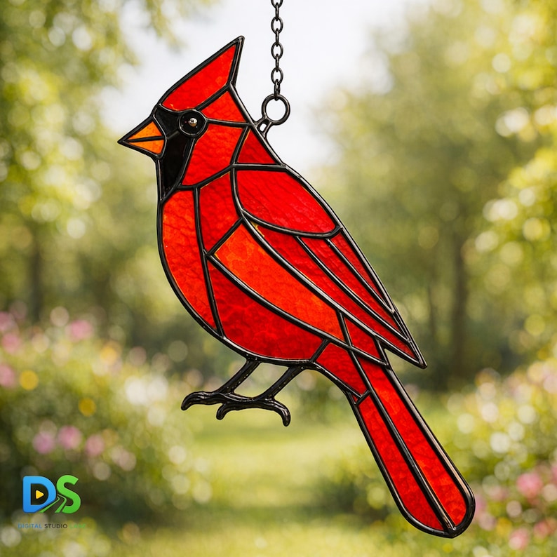 Red Cardinal Stained Glass Pattern, Cardinal Suncatcher, Modern Stained ...