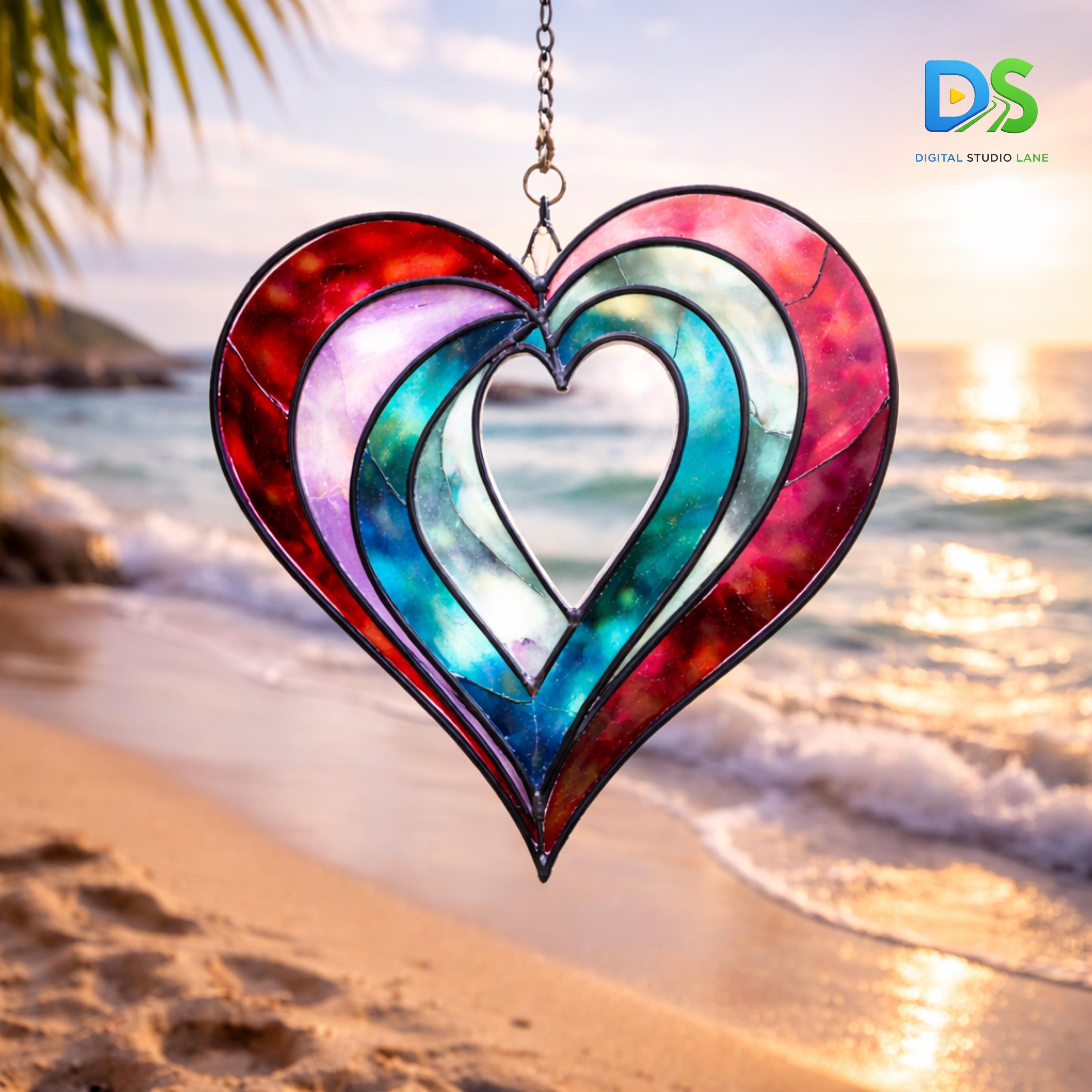 Asymmetrical 3D Heart Stained Glass Pattern, Spinning Heart Suncatcher ...