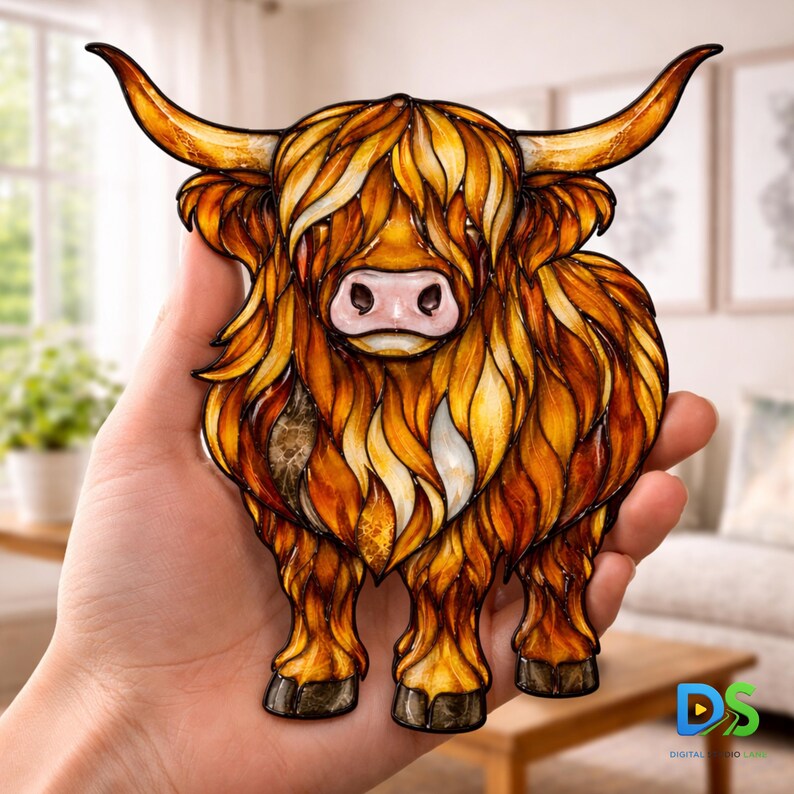Highland Cow Stained Glass Pattern, Cow Suncatcher, Modern Stained ...