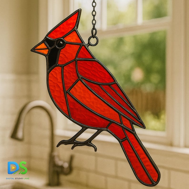 Red Cardinal Stained Glass Pattern, Cardinal Suncatcher, Modern Stained ...