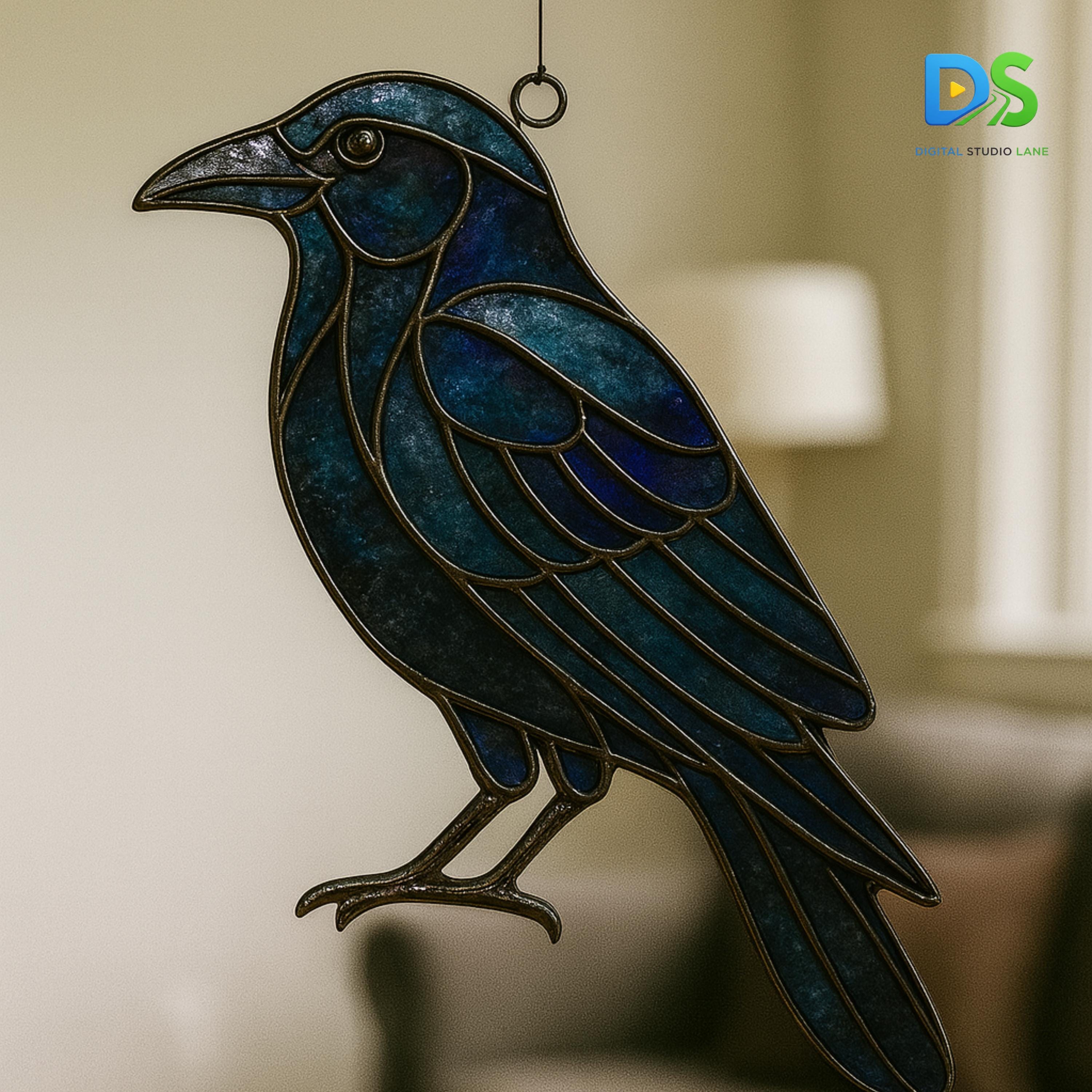 Black Raven Stained Glass Pattern, Raven Suncatcher, Modern Stained ...