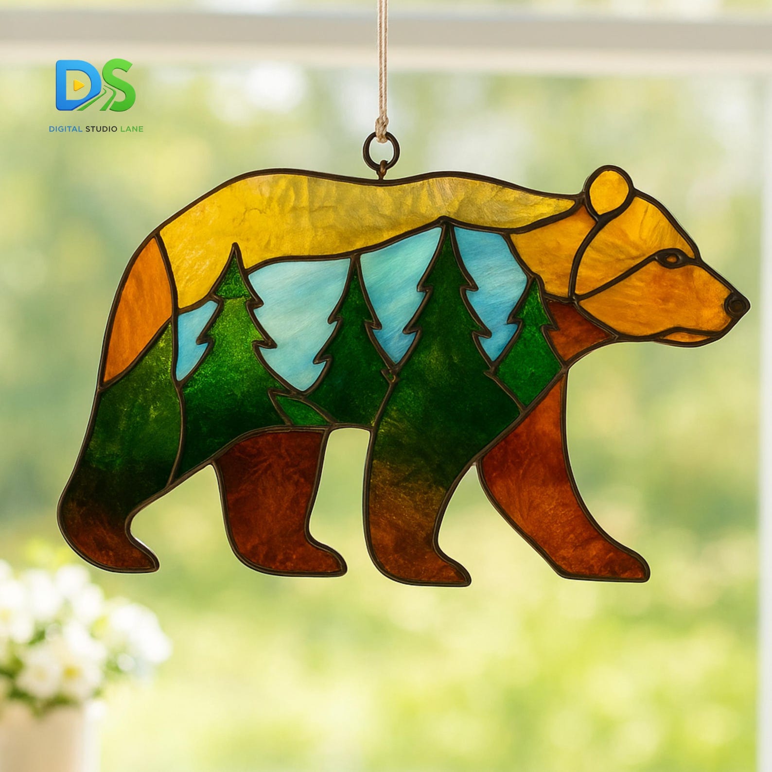 Bear Stained Glass Pattern, Bear Suncatcher Stainedglass Animal, Wall ...