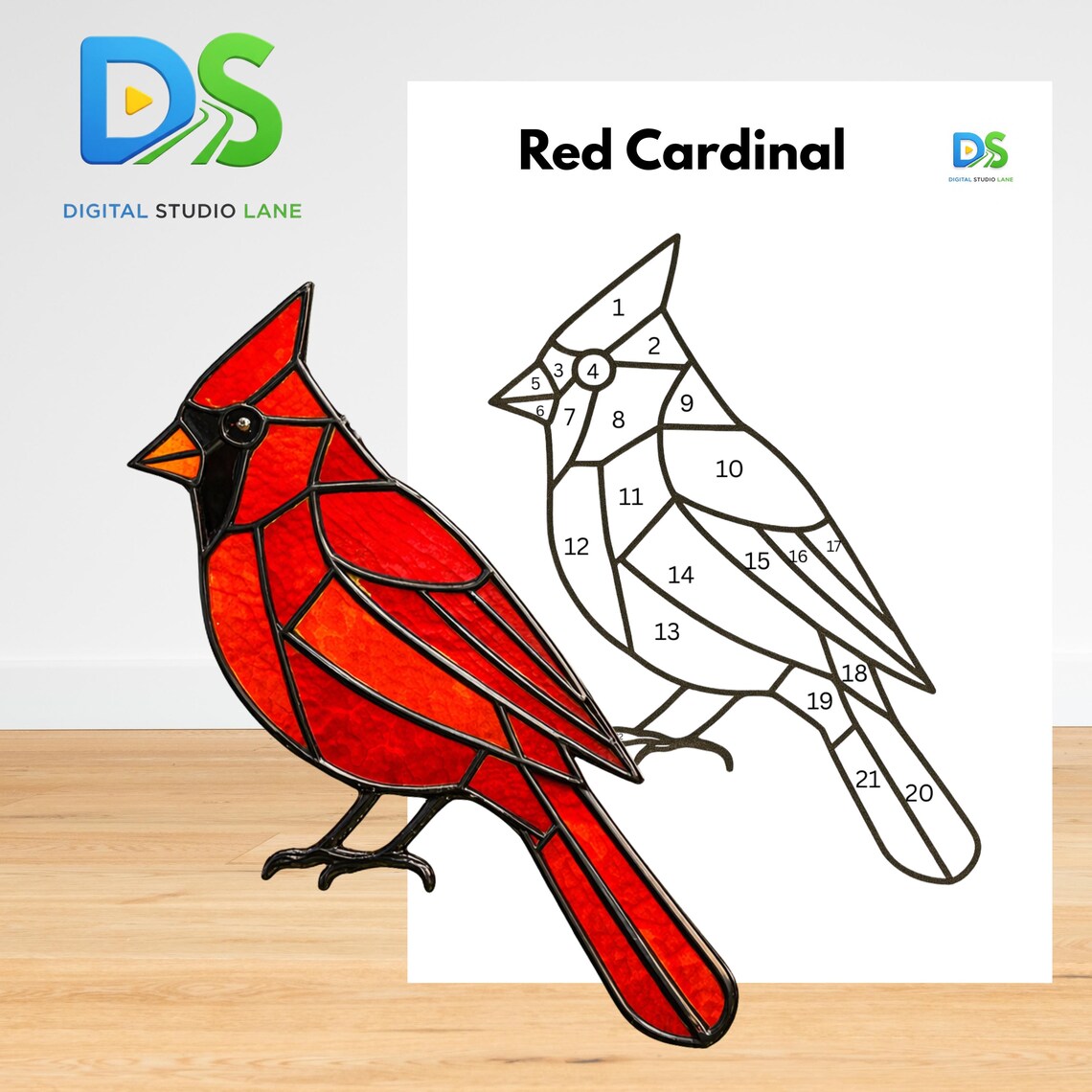 Red Cardinal Stained Glass Pattern, Cardinal Suncatcher, Modern Stained ...