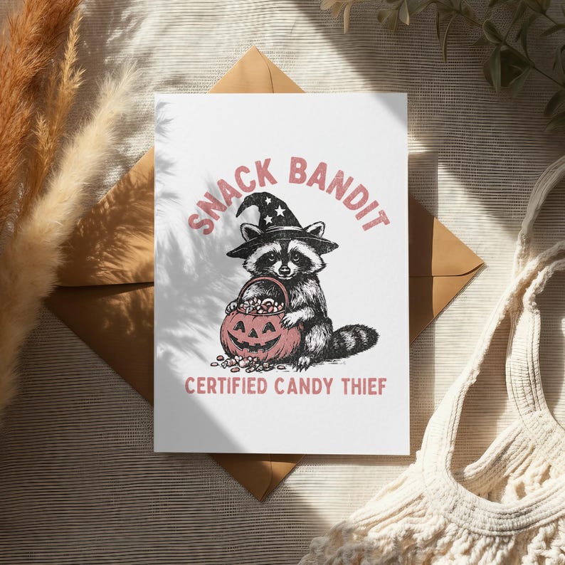 Snack Bandit Vintage Clipart PNG, Halloween Raccoon, Candy Thief, Witch ...