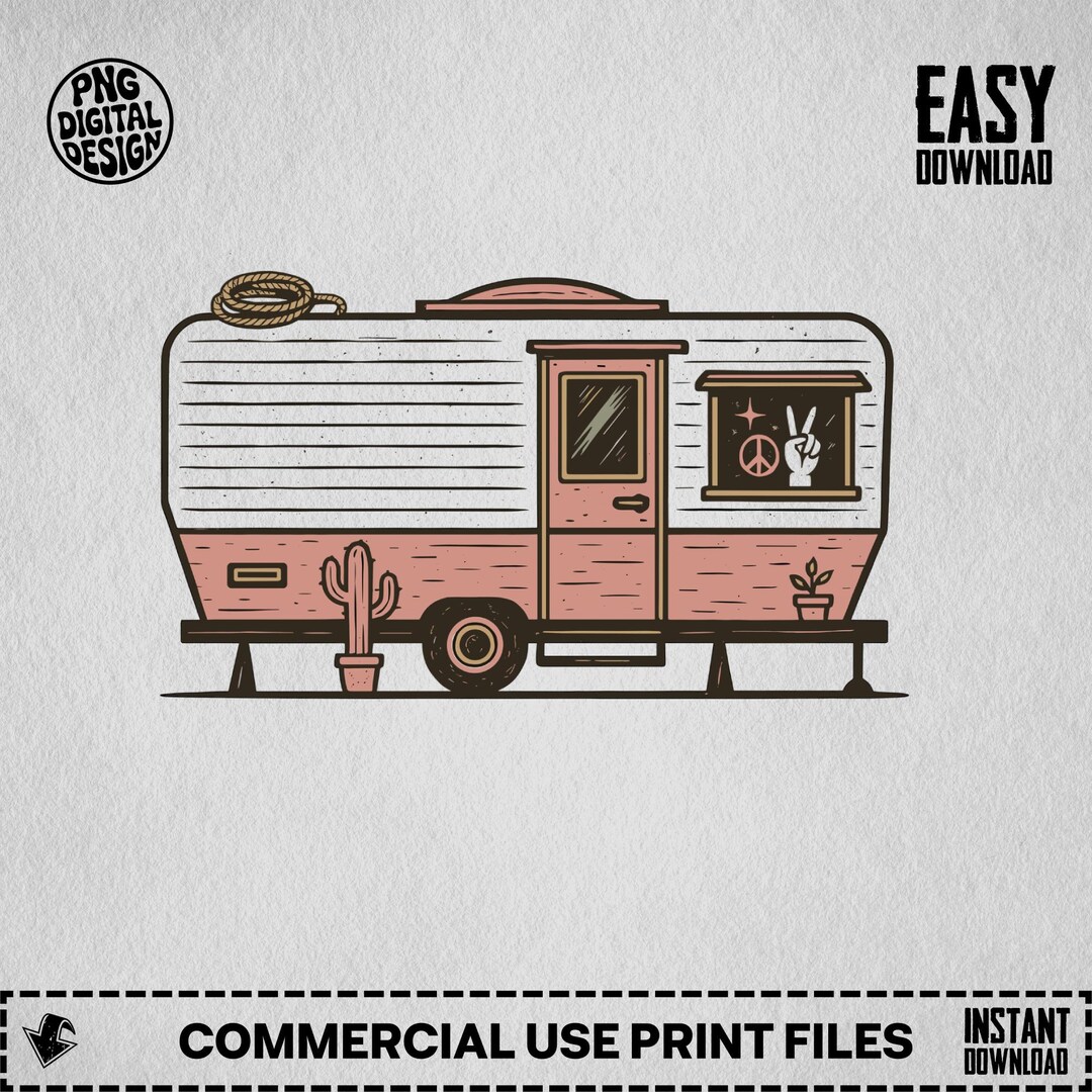 Vintage Camper Clipart Png, Retro RV Graphic, Peace Sign, Travel ...