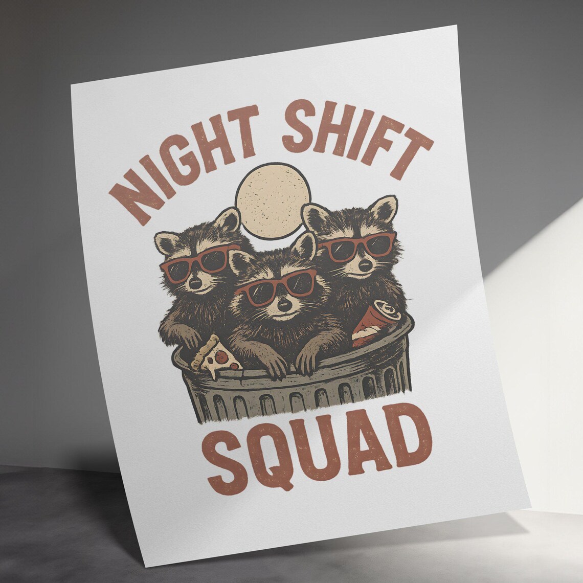 Night Shift Squad PNG, Funny Raccoons in Trash Can Clipart, Retro ...