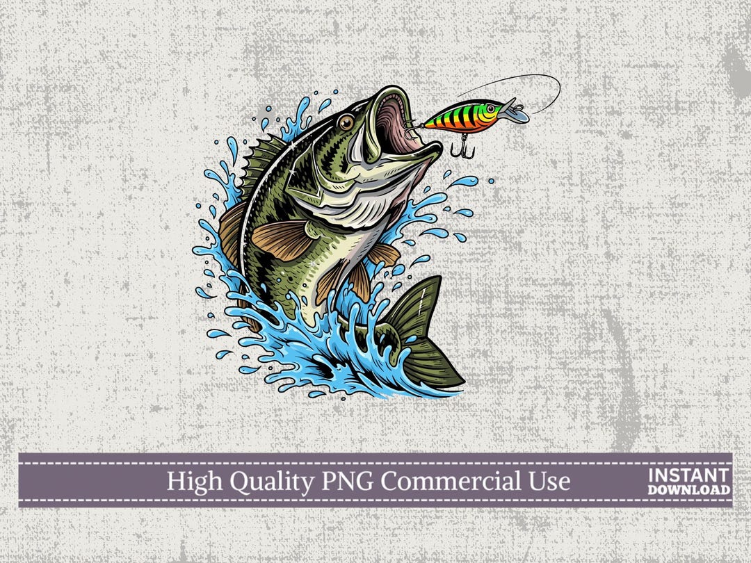 Bass Fishing Clipart PNG, Retro Fish Graphic, Vintage Angling Design ...