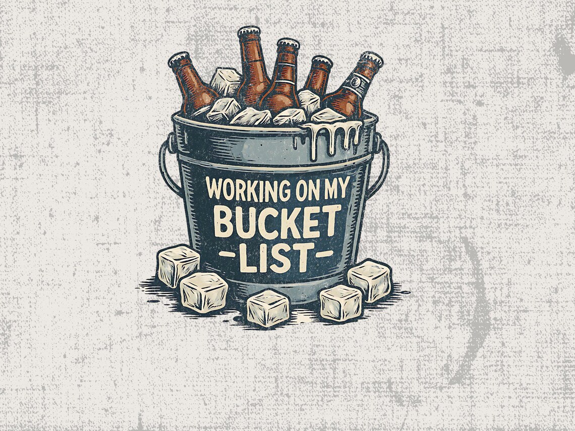 Working on My Bucket List PNG, Beer Bucket Clipart, Retro Summer Design ...