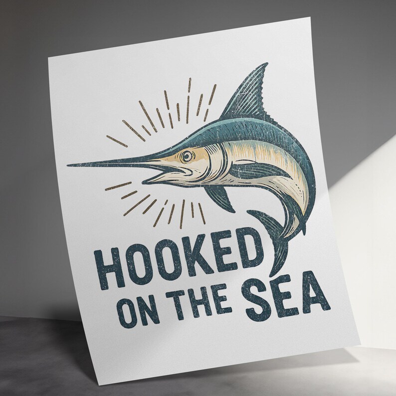 Hooked on the Sea Vintage Clipart Png, Marlin Fish Illustration ...