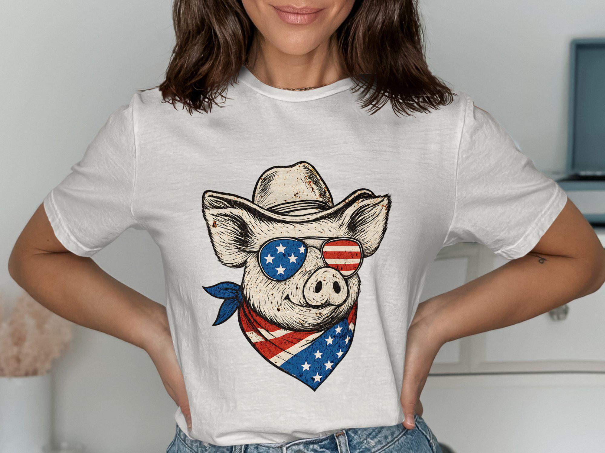 Digital Vintage Western Clipart PNG, Patriotic Pig Sublimation, Cowboy ...