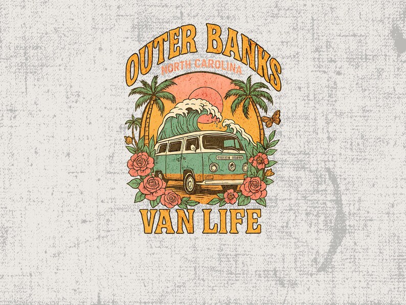 Outer Banks North Carolina Van Life Digital Download Retro T-shirt ...