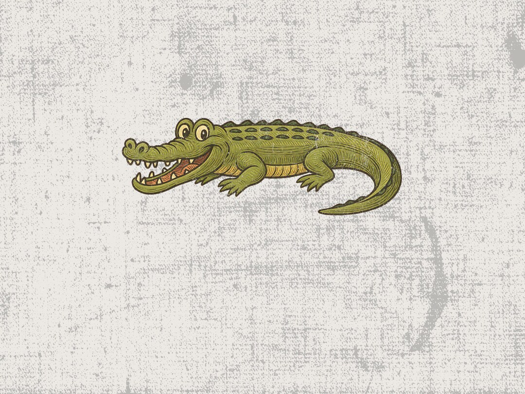 Retro Alligator PNG, Vintage Crocodile Clipart, Digital Download ...