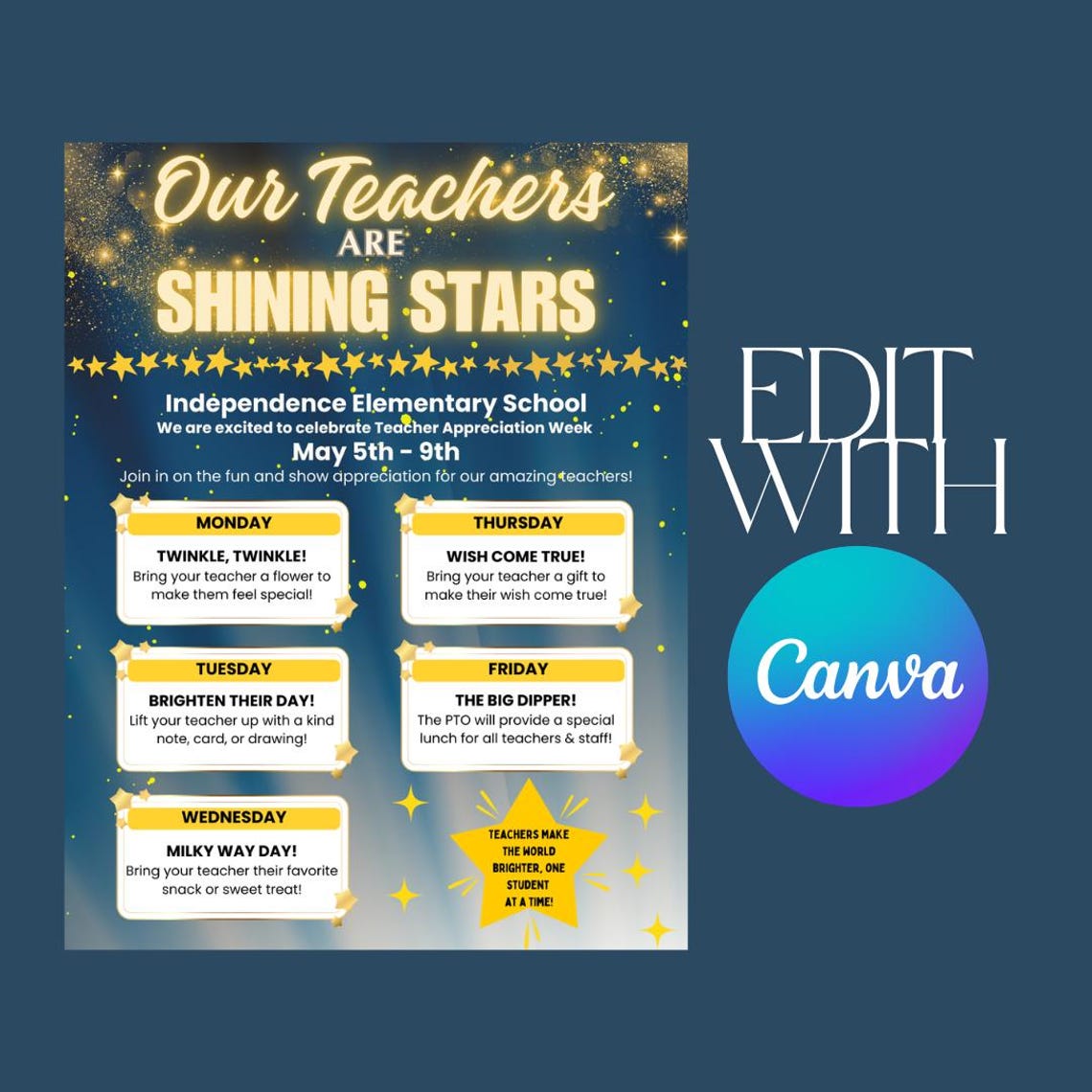 Teacher Appreciation Week Flyer - Teachers Are Shining Stars Theme ...