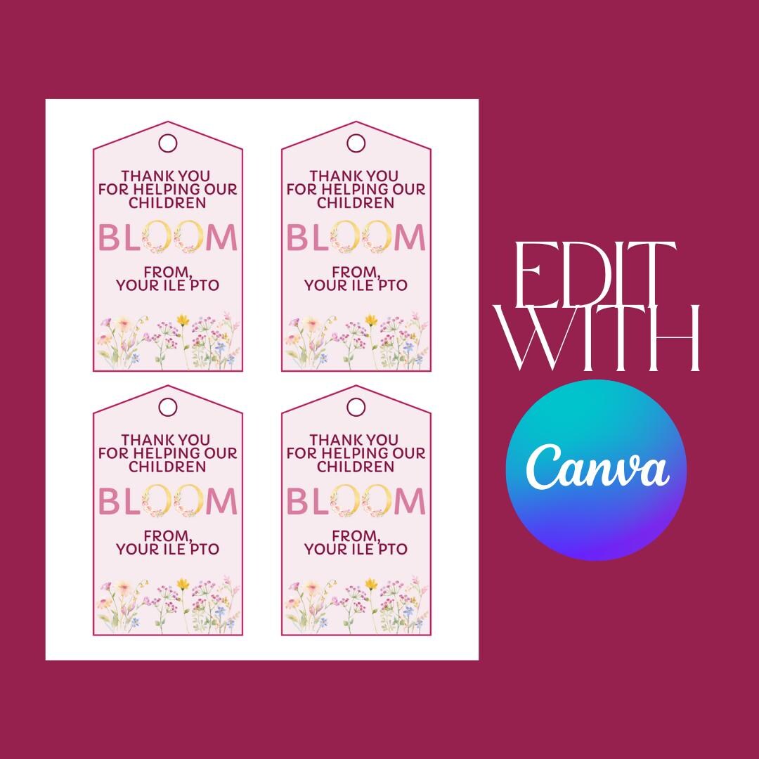Teacher Appreciation Week Gift Tags - Bloom Grow Flower Theme Gift Tags ...